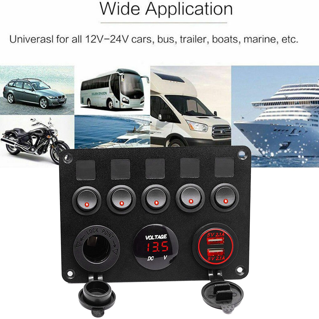 Switch Panel Boat 5 Gang Rocker Switch Dual USB Po... – Grandado