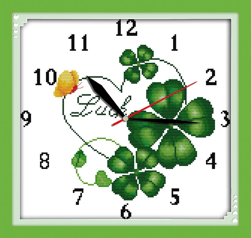 Four-leaf clover clock face cross stitch kit 14ct ... – Grandado
