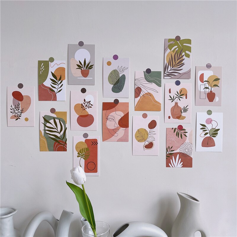 Ins Vintage Abstract Green Plant Art Postcards Roo... – Grandado