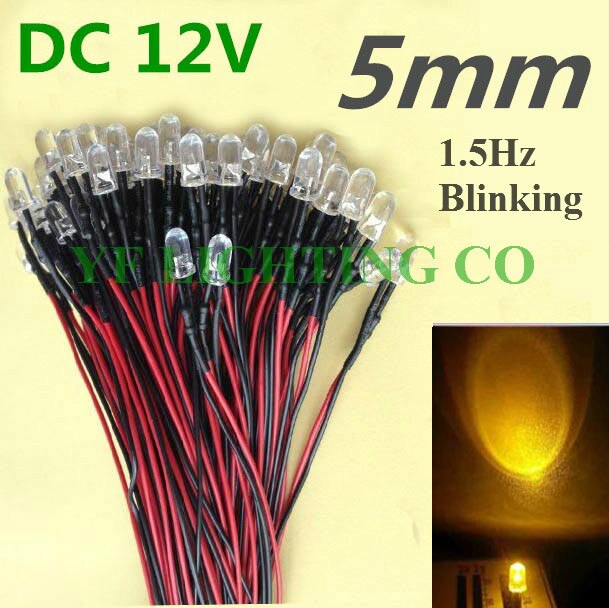 1.5Hz Blinking LED 12V Pre-wired led 5mm round yel... – Vicedeal