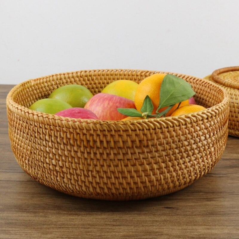 Rattan Fruit Basket Snack Bread Basket Round Woven... – Grandado