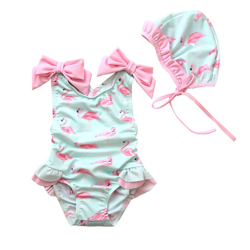 Ins Baby Girls Swimwear with Caps Lovely Bebe Flam... – Grandado