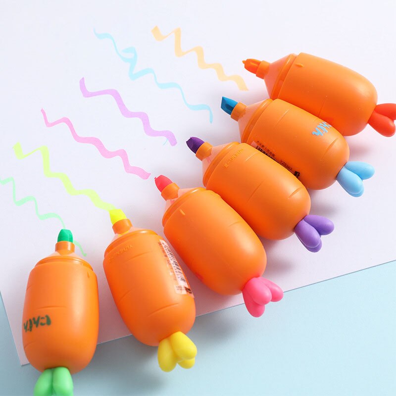 6pc/lot Big Head Carrot 6Color Highlighter Set Car... – Grandado