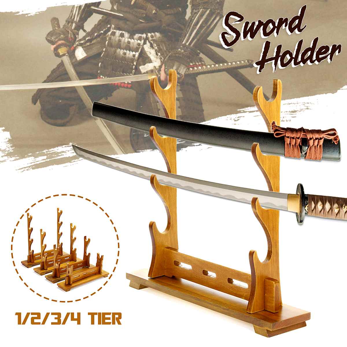 1/2/3/4 Tier Solid Wood Katana Samurai Sword Holde... – Grandado