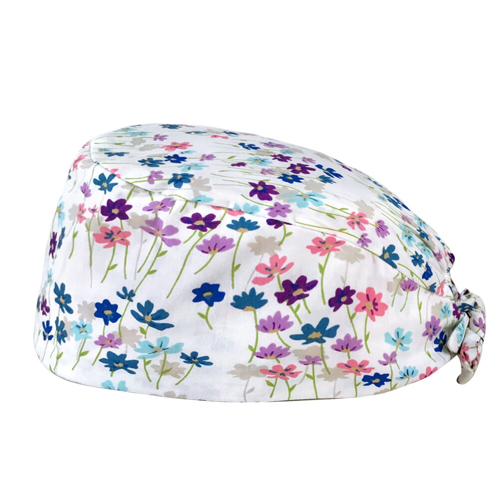 Verstelbare Scrubs Hoed Bloemen Afdrukken Lab Stof... – Vicedeal