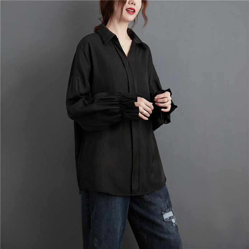 SuperAen Solid Plus Size Cool Loose Long-Sleeve Tu... – Grandado