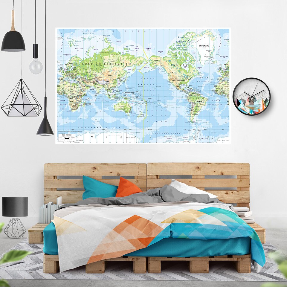 150x100cm The World Terrain Map Non-woven Canvas P... – Grandado