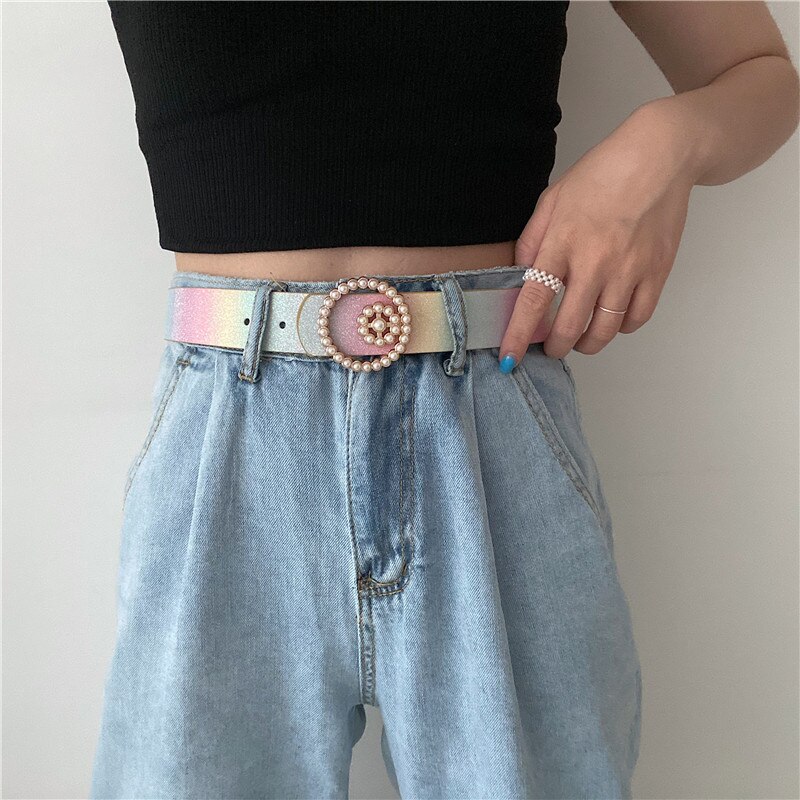 Colorful Rainbow Jeans Belts For Women Belt Female... – Grandado