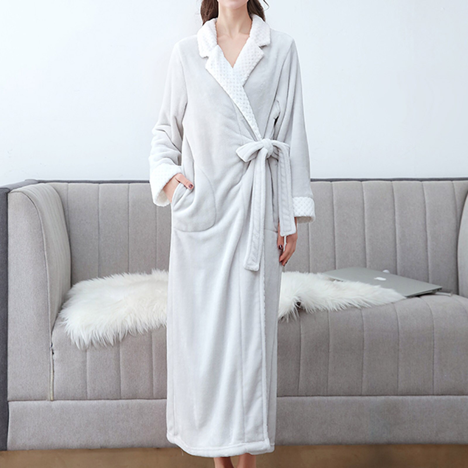 Men Women Winter Thick Warm Flannel Coral Kimono B... – Grandado