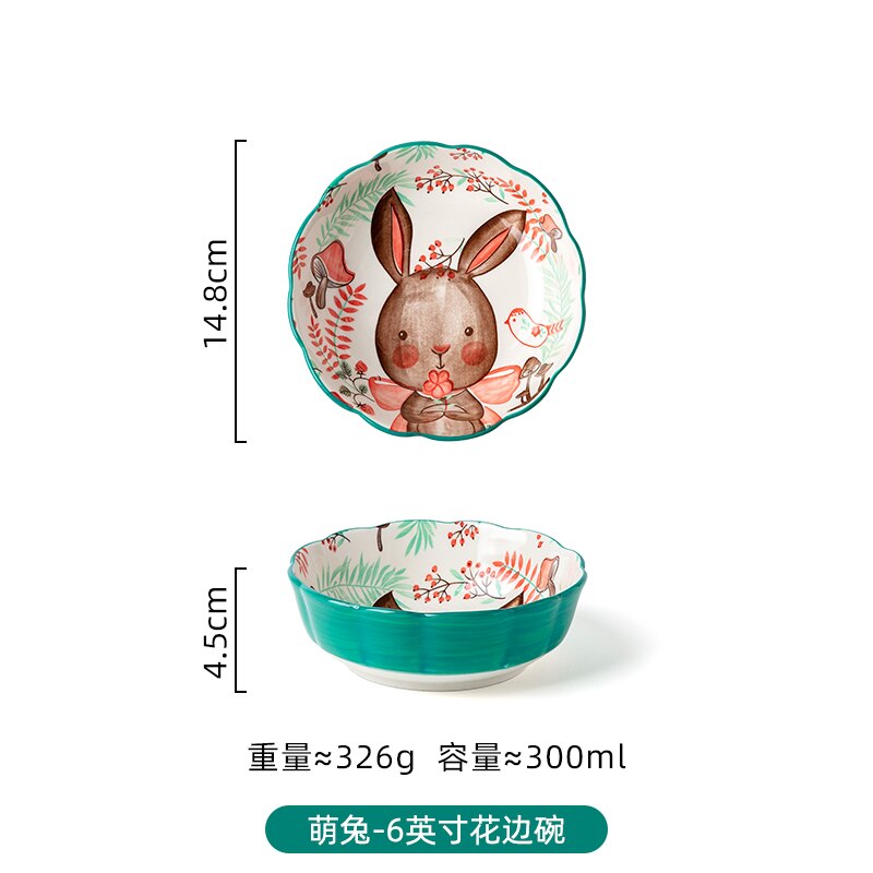 1pc/cute rabbit hand-painted bowl and plate underg... – Grandado