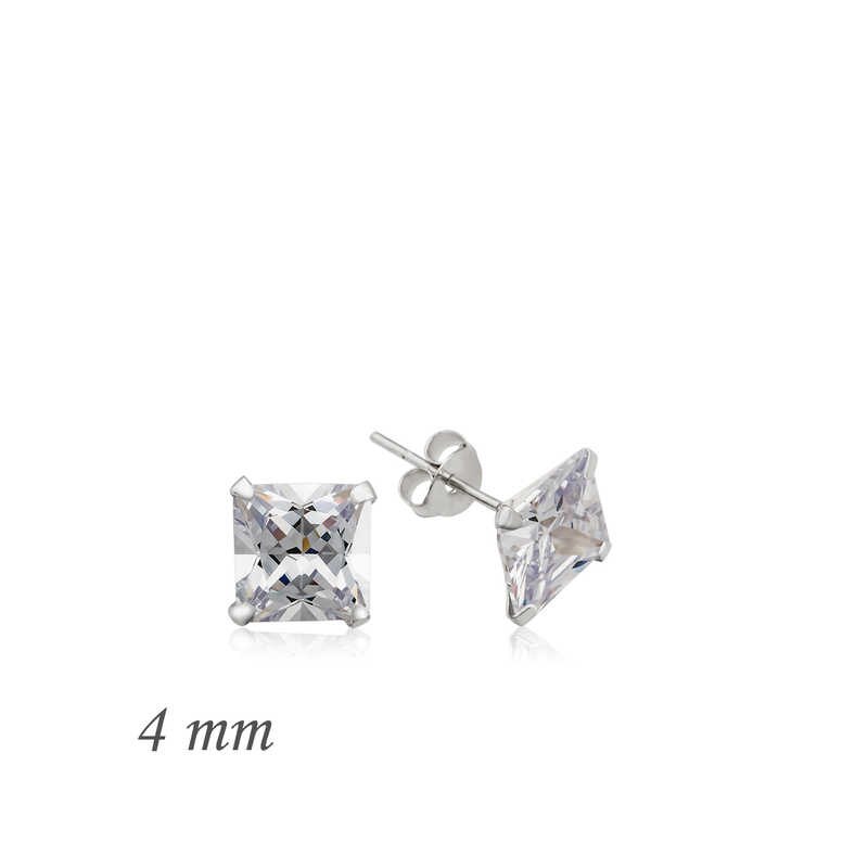 Silver Square Solitaire Zircon Earrings-4mm – Grandado