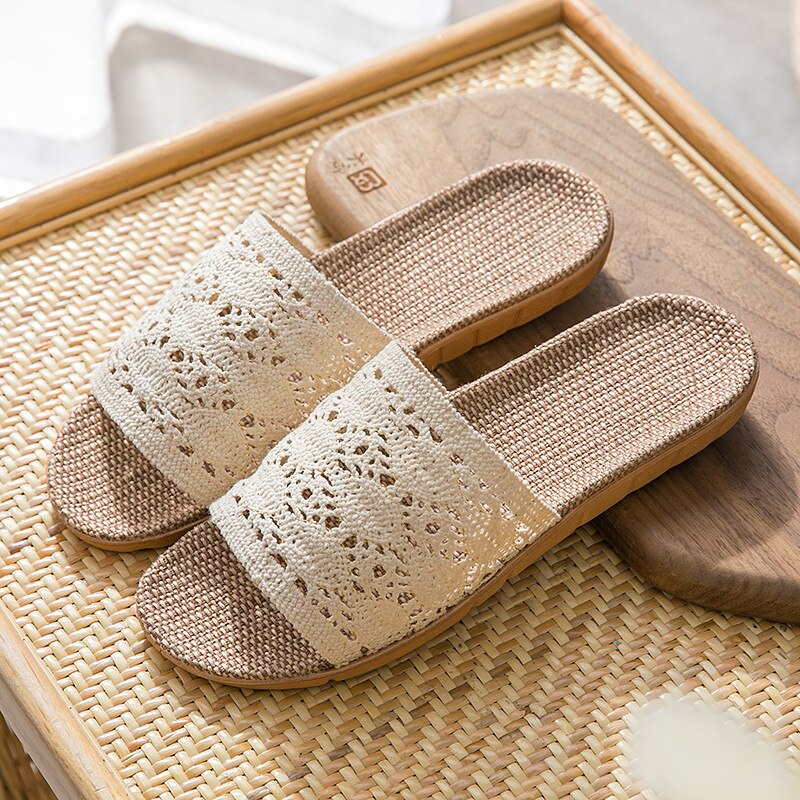 Glglgege Vlas Linnen Thuis Zomer Slippers Voor Vro... – Grandado