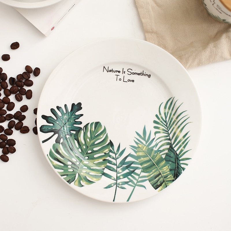 1 pc 8 inch Monstera leaf pattern Ceramic Plate fo... – Grandado