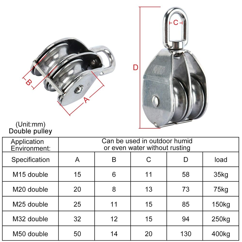 1 Pack M25 Double Pulley Block Stainless Steel 304... – Vicedeal