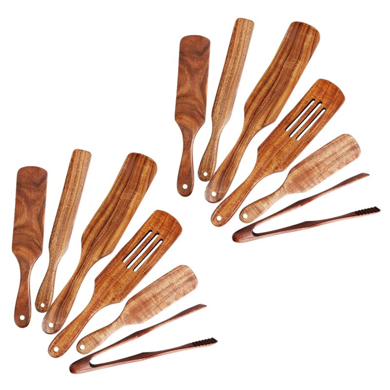 12 Pcs Wooden Spurtle Set, Teak Spurtle Set Heat R... – Grandado