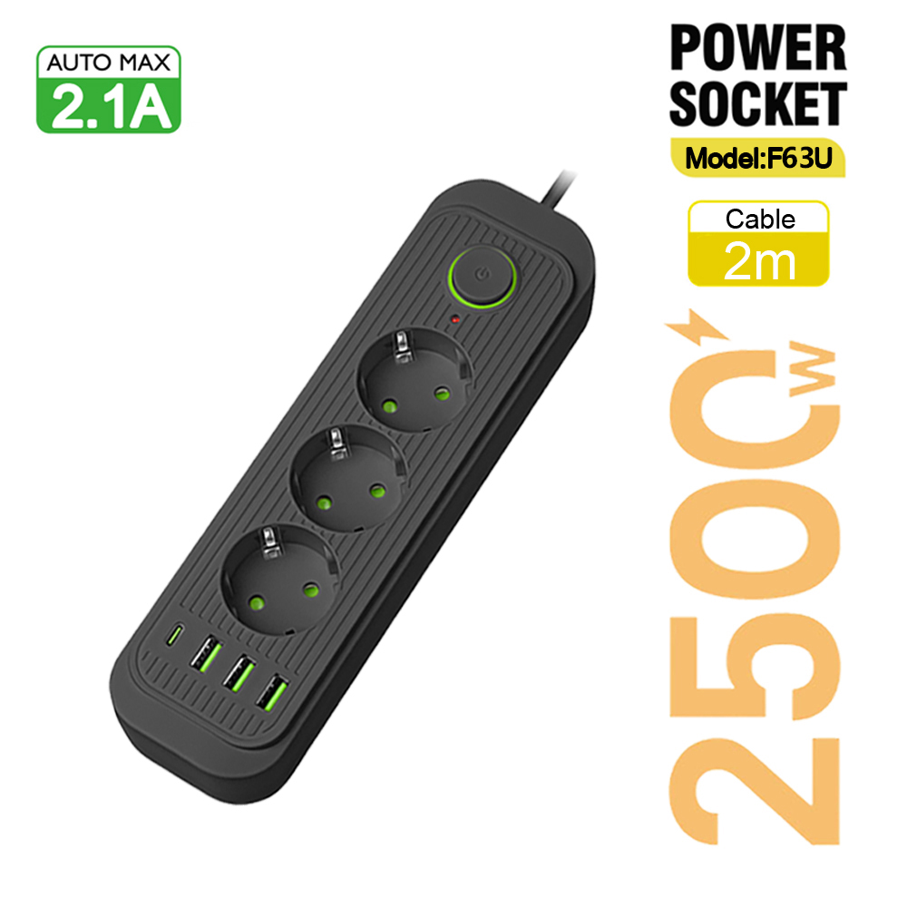 EU Plug AC Outlets Multitap Power Strip Socket 2m ... – Grandado