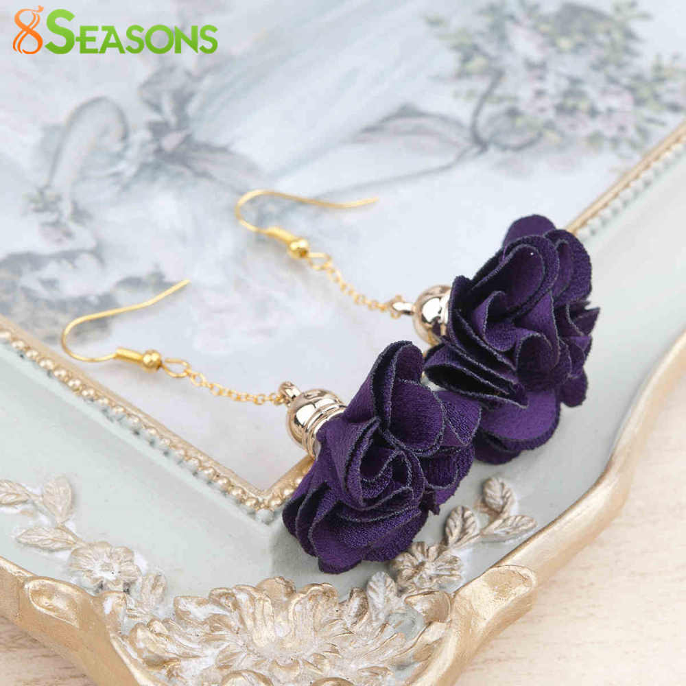 8SEASONS Polyester Earrings Gold color Wine Red Fl... – Grandado