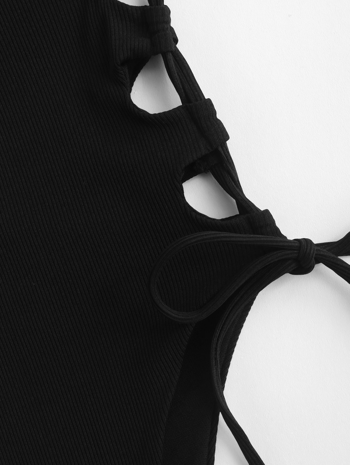 Zaful Ribbed One Shoulder Lace Up High Leg One-Pie... – Grandado