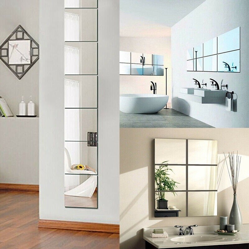 9pcs 15 x 15cm Silver Square Mirror Tile Wall Stic... – Grandado