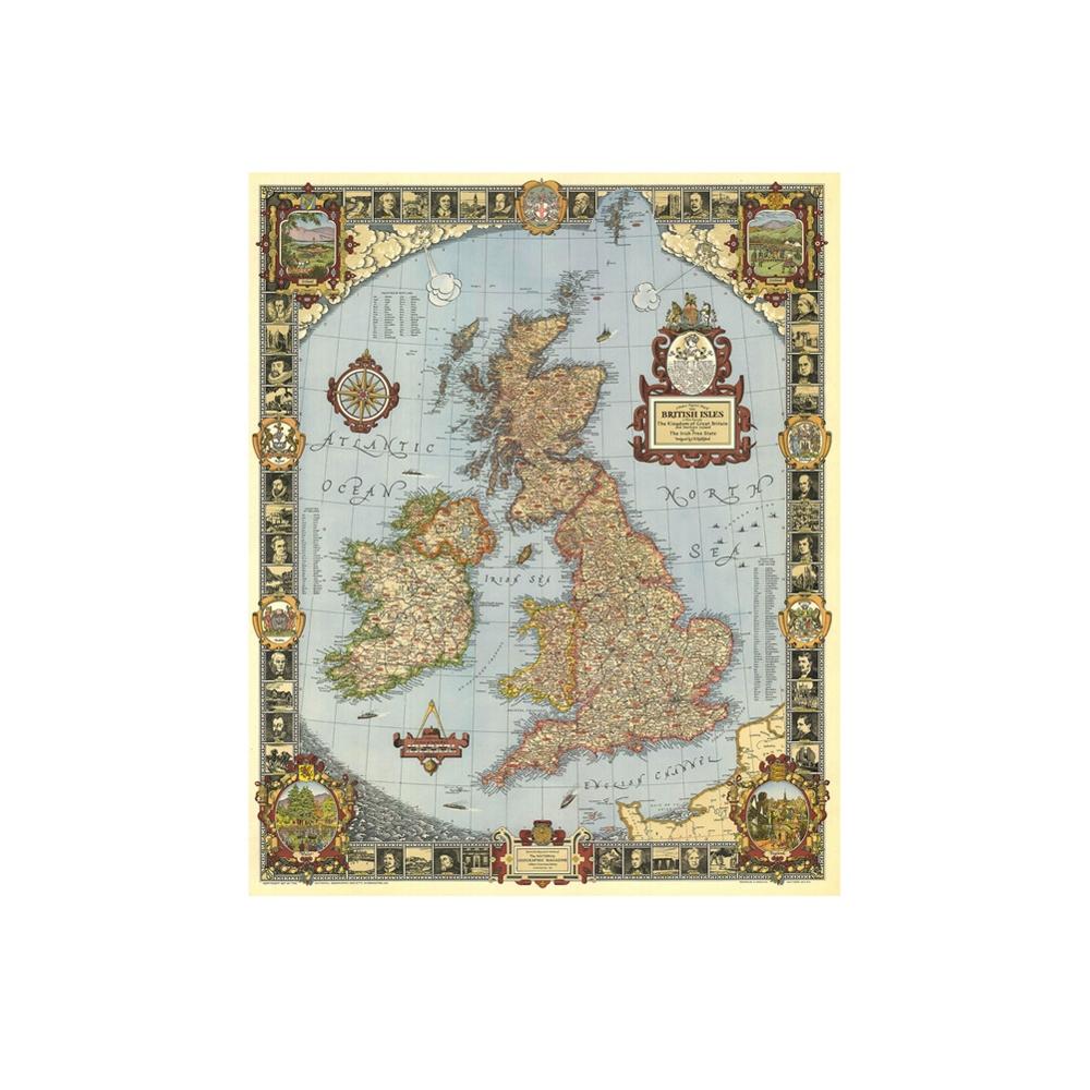 A2 Size Vintage Kingdom of Great Britain Map in 19... – Grandado