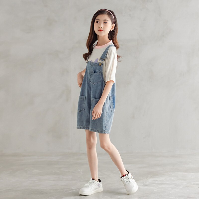 Summer Girls Denim Jumpsuit Casual Sling Pants for... – Grandado