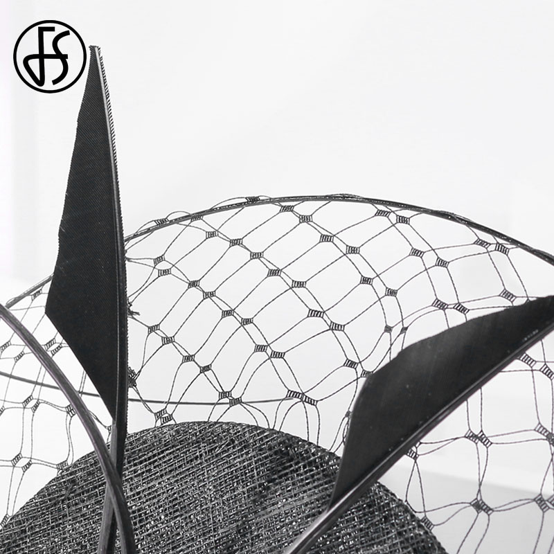 FS Black Fascinators Hat Women Veils Mesh Feathers... – Vicedeal