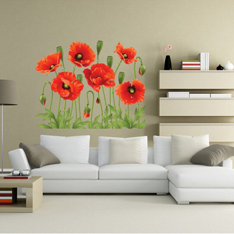 Red Poppy Removable Art Waterproof Bedroom Wall St... – Grandado