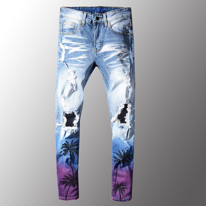 Men Hi Street Destroyed Painted Jeans Pants Street... – Grandado