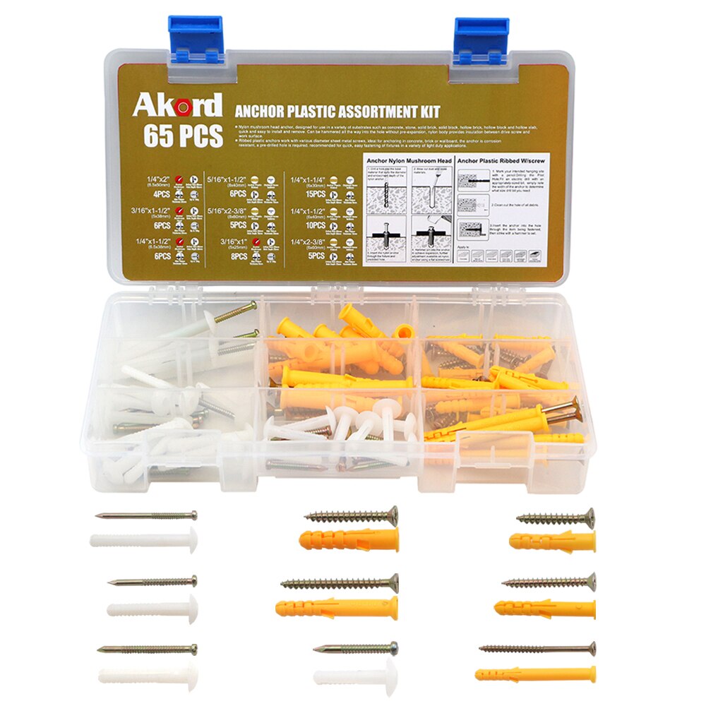 Anchor 65PCS Ribbed Plastic Anchor with Screws Kit... – Grandado