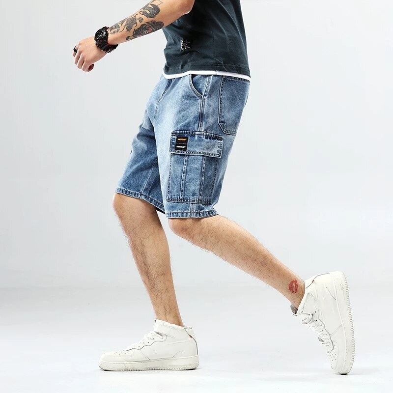 Plus Size 40 Men's Loose Blue Denim Shorts Summer ... – Grandado