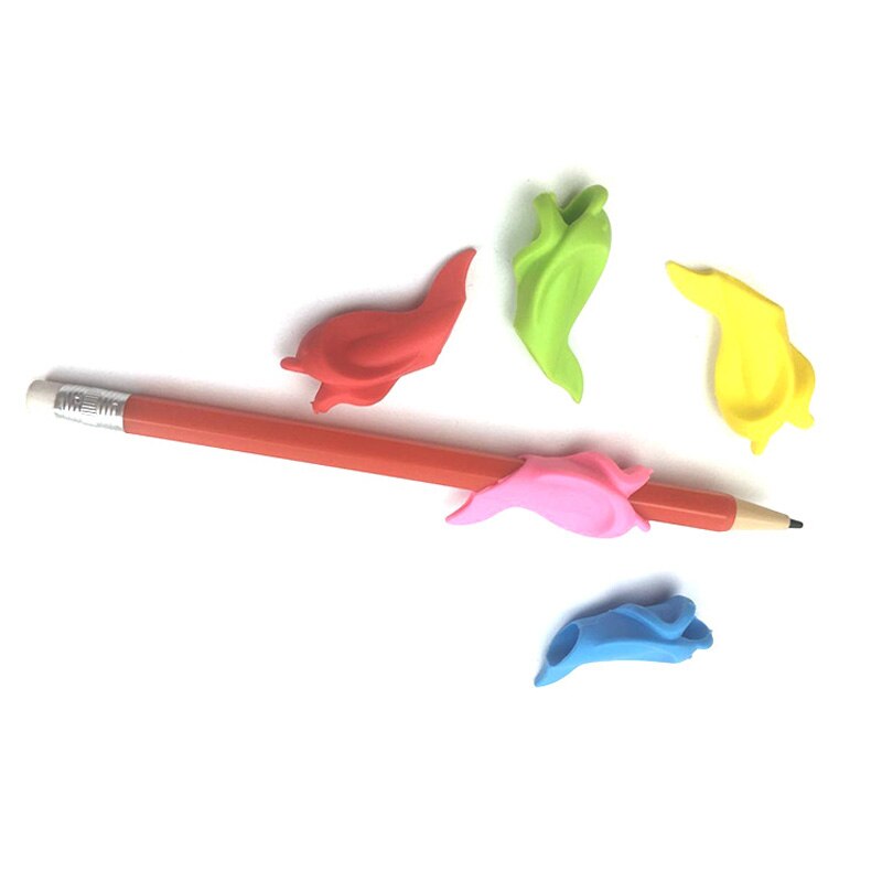 Candy-colored silicone dolphin Pen And Pencil Grip... – Grandado