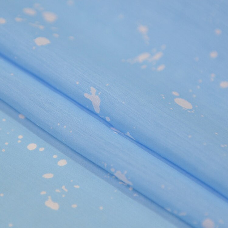 Witte Vlekken Print Licht Blauwe Zijde Katoen Geme... – Vicedeal