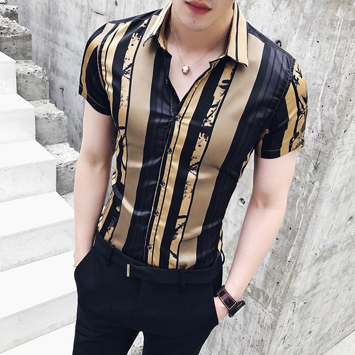 Summer Party Prom Shirt Slim Short Sleeve Luxury B... – Grandado