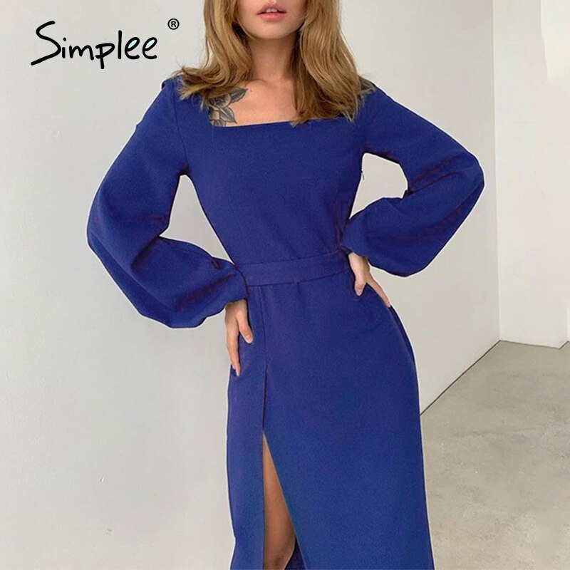 Simplee Sexy vintage asymmetrical slit midi dress ... – Grandado