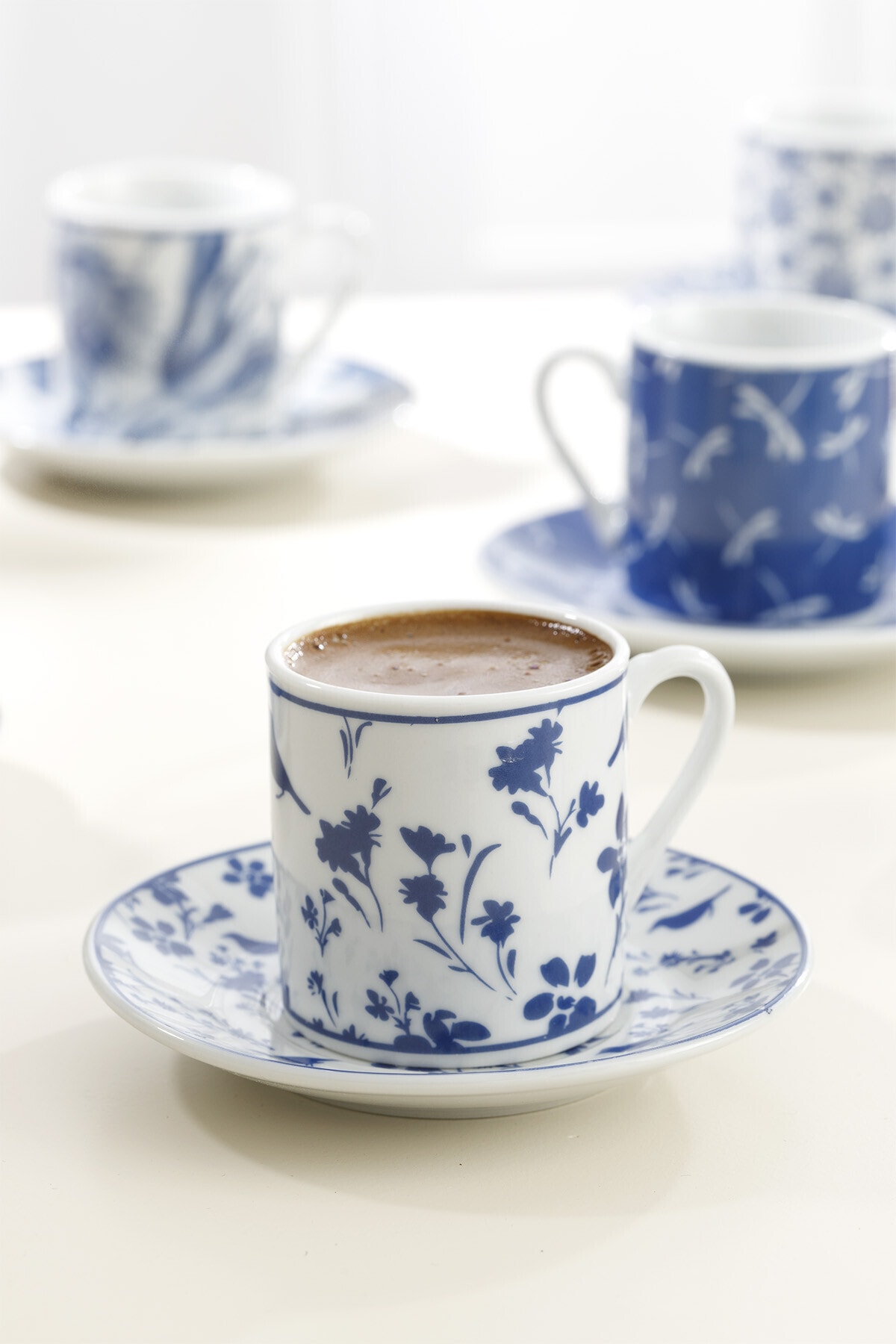 Porcelain Set of 6 Navy Blue Patterned Coffee Cups... – Vicedeal