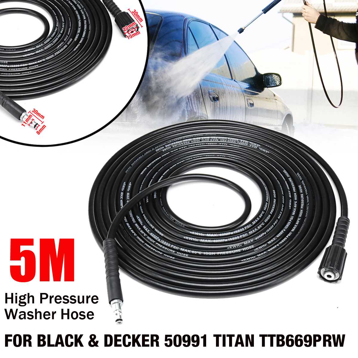 5m/8m/10m 5800PSI 40MPa High Pressure Washer Hose ... – Grandado