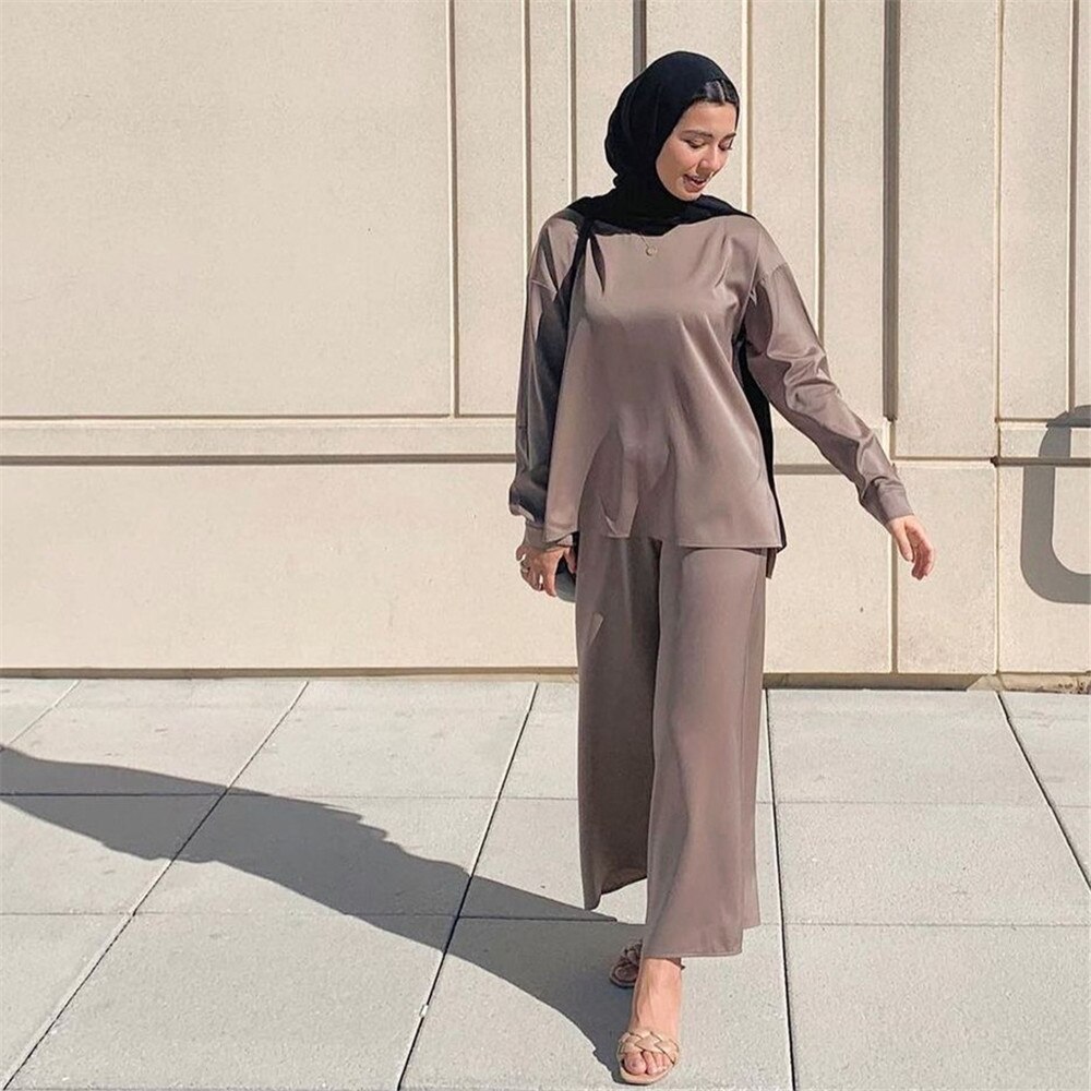 Eid 2 Pieces Muslim Sets Abaya Turkey Caftan Kafta... – Grandado