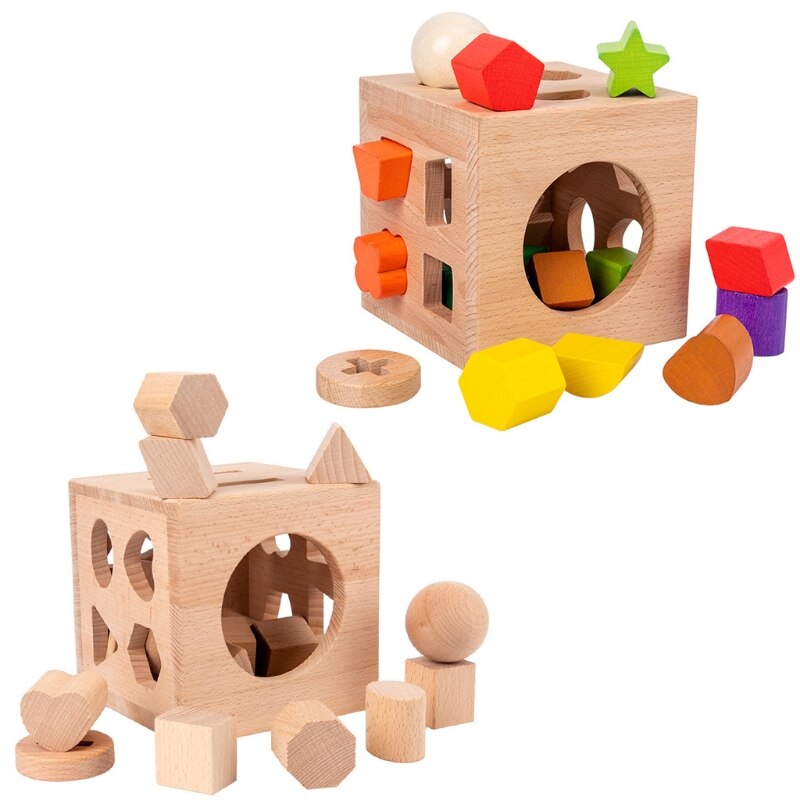 17 Holes Wooden Shape Matching Sorter Cognitive Ea... – Grandado