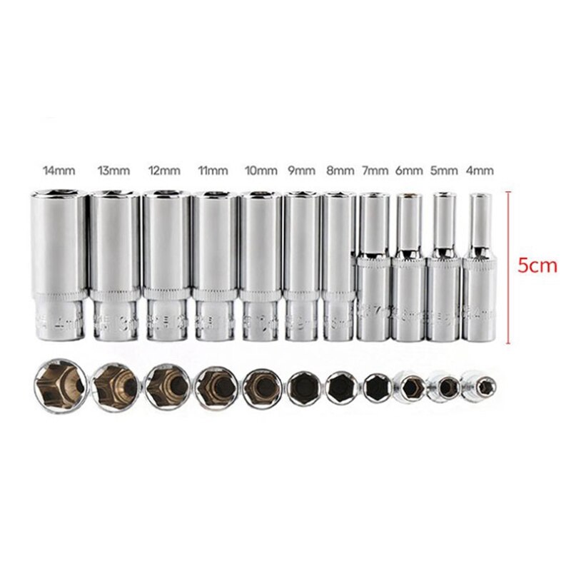 11Pc 1/4 Socket Set Adapter Long Sockets 4-14mm De... – Grandado