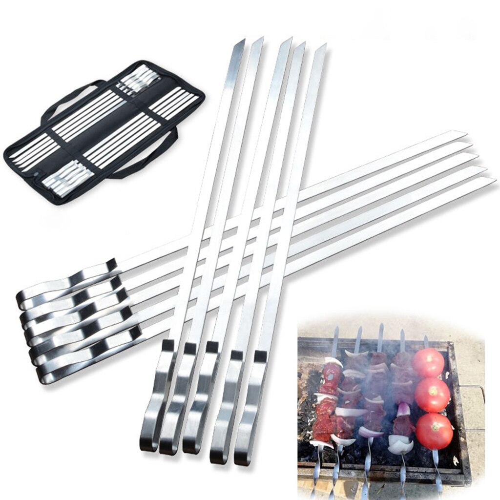 10x Stainless Steel BBQ Skewers Barbecue Sticks Gr... – Vicedeal