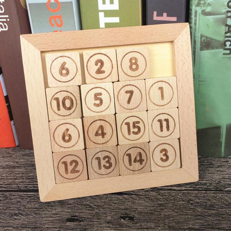 15 Sliding Tiles Math IQ Game Toys Wooden Brain Ga... – Grandado