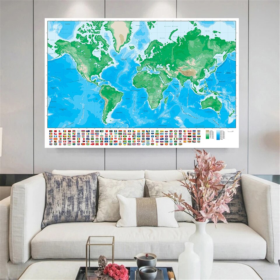 150*100 The World Map with National Flags Mercator... – Vicedeal