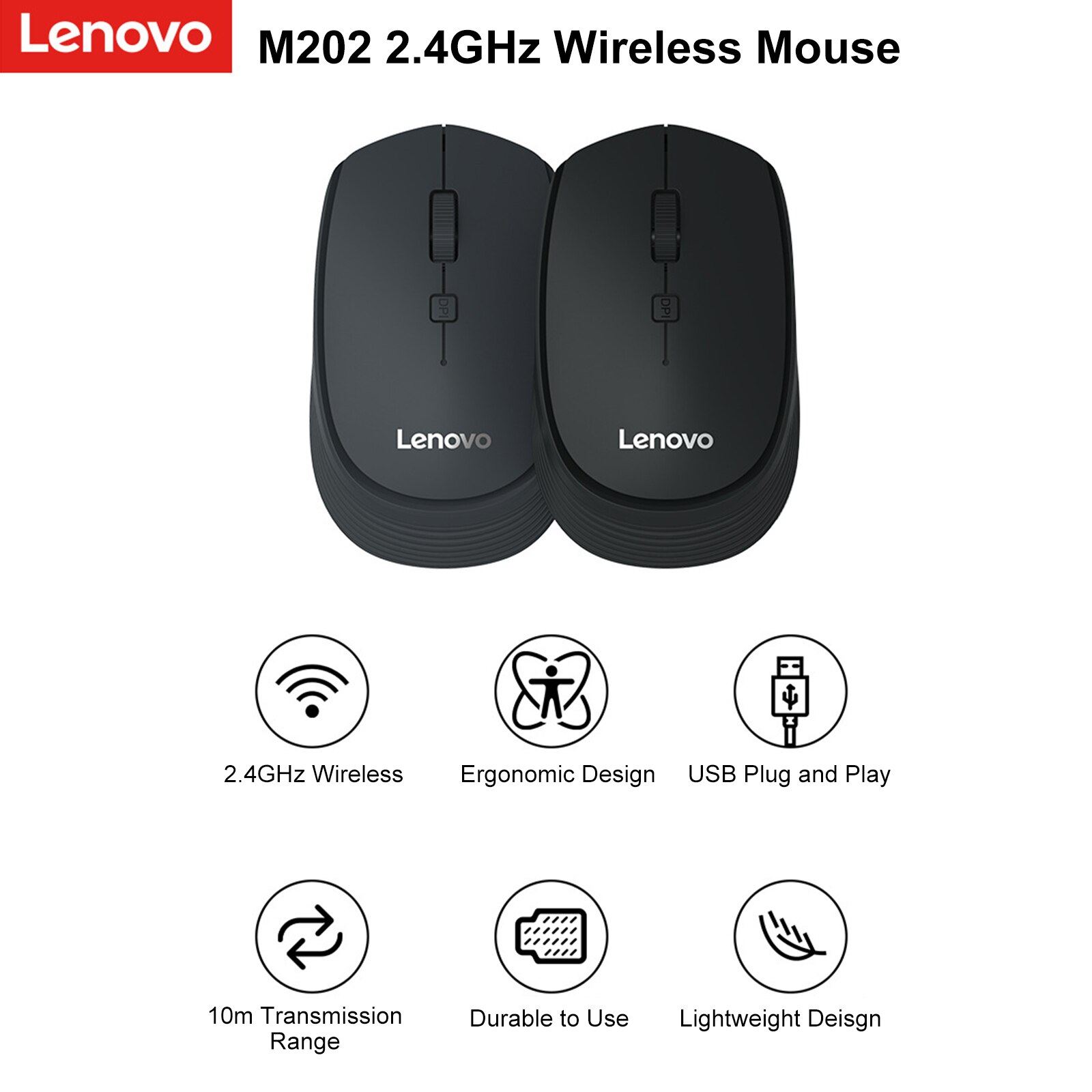 Lenovo M202 2.4GHz Wireless Mouse Office Mouse 4 K... – Grandado