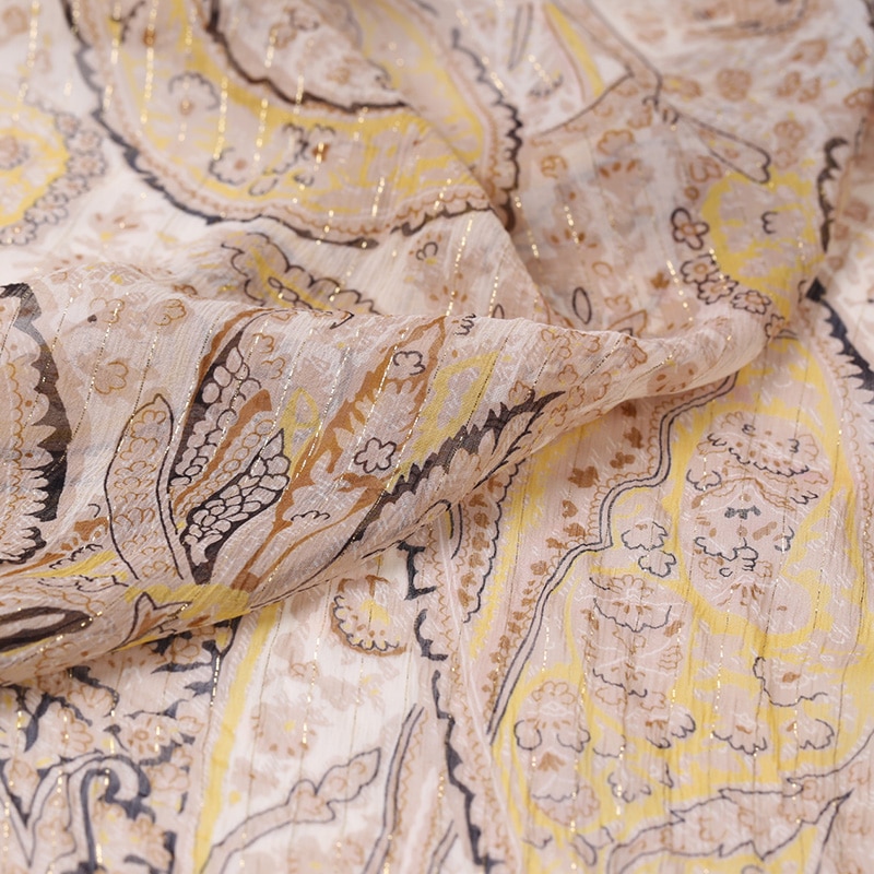 The super beautiful Paisley gold thread silk, thin... – Grandado