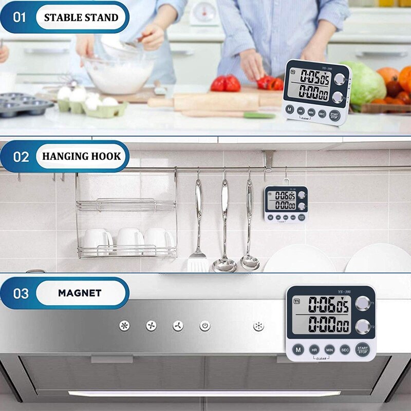 YS White Gray YS-390 Digital Double Kitchen Timer,... – Vicedeal
