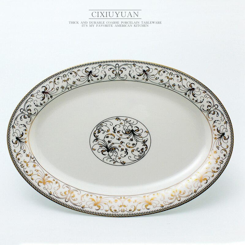 12 inch, bone china fish plate, gold butterfly ban... – Grandado