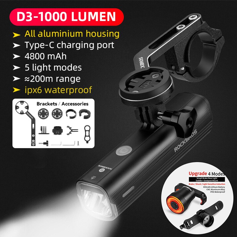 Rockbros Fiets Licht 1000 Lumen 4800Mah Gopro Moun... – Vicedeal