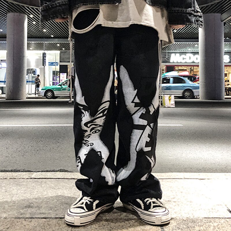 Gothic Trend Abstract Pattern Straight Loose Jeans... – Grandado