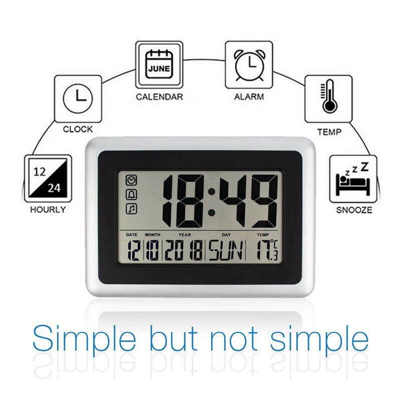 Large Display Digital Wall Clock,Silent Desk Shelf... – Grandado