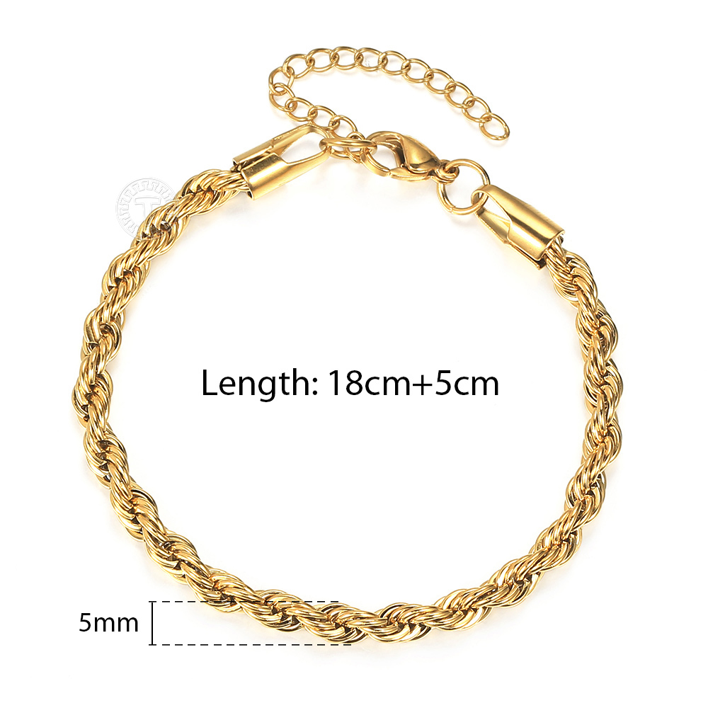 2-5mm Twisted Rope Chain Bracelets for Women Men S... – Vicedeal